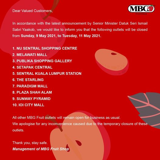 ANNOUNCEMENT CLOSURE OUR OUTLET! – MBG Fruit Shop